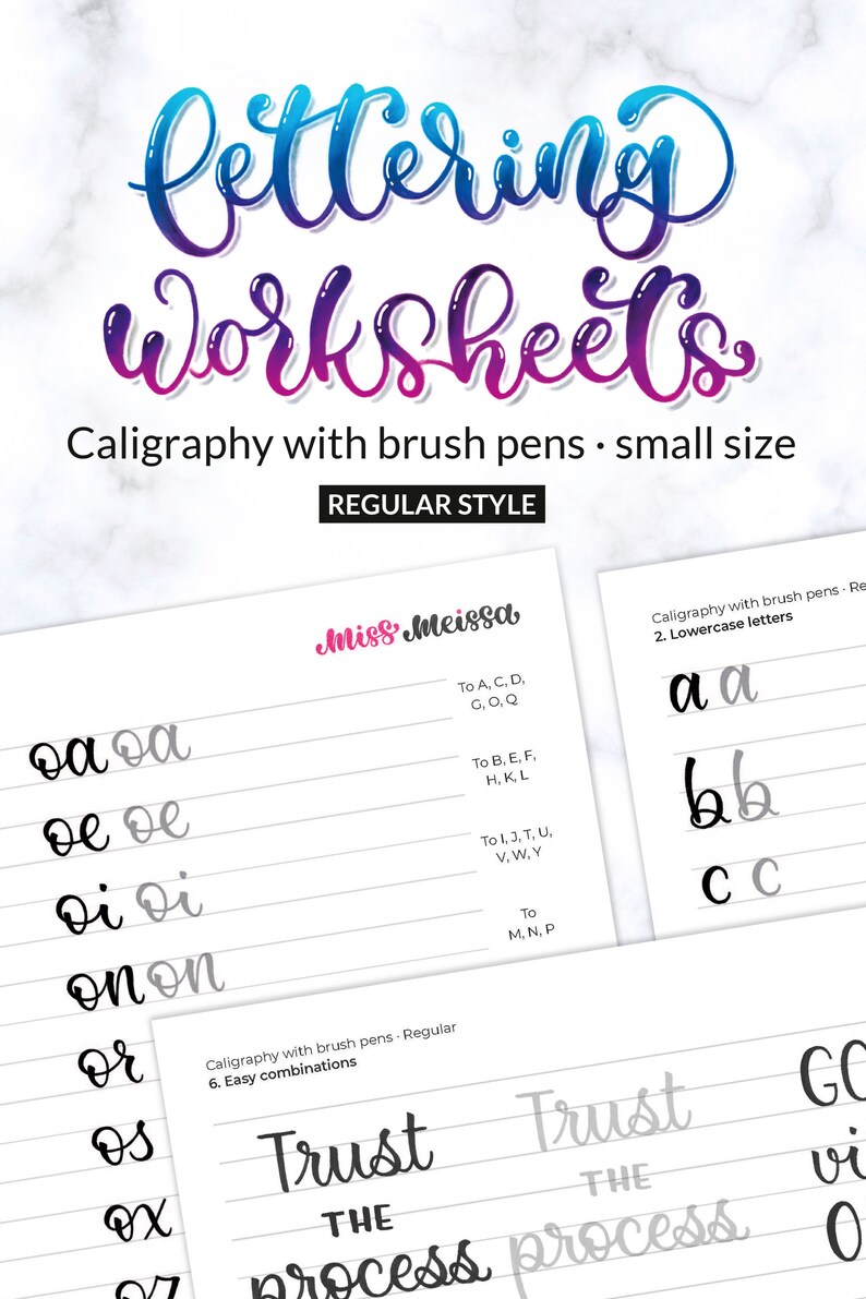 Brush Lettering Worksheets. Learn Calligraphy With Brush Pens. Step by ...