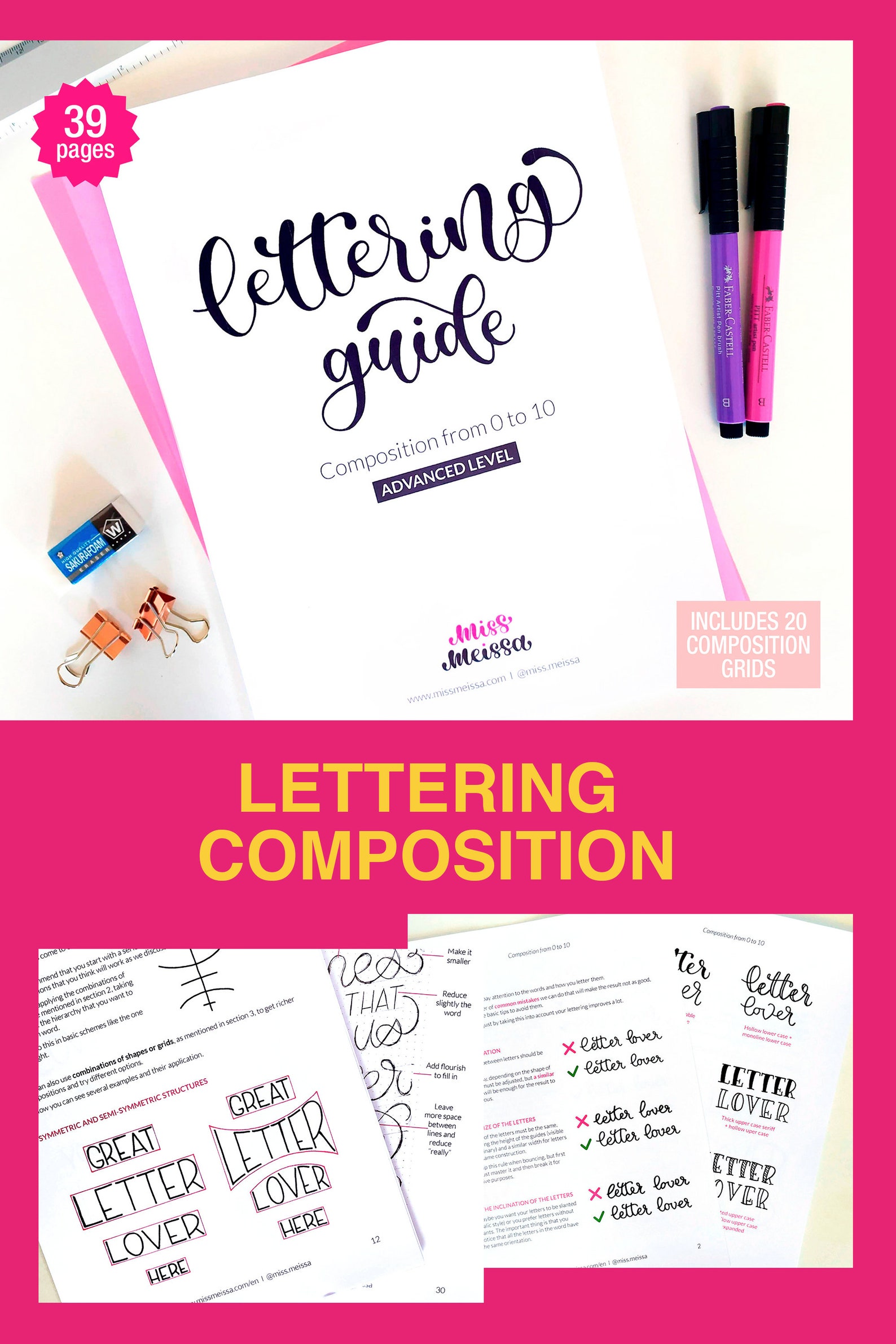 Lettering Composition From 0 to 10. Printable Lettering Guide With Key ...