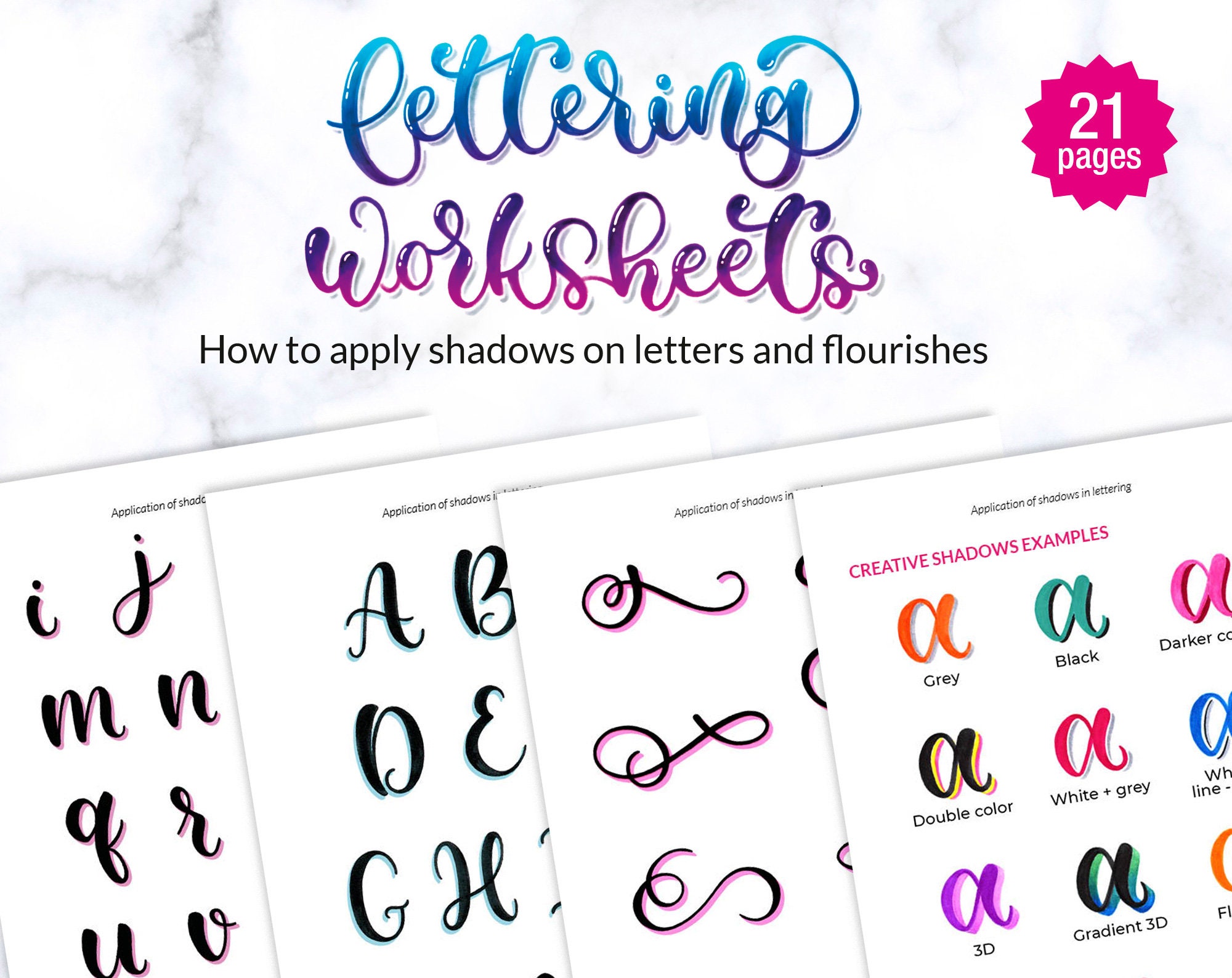Lettering Worksheets: Learn to Apply Shadows on Lettering and ...
