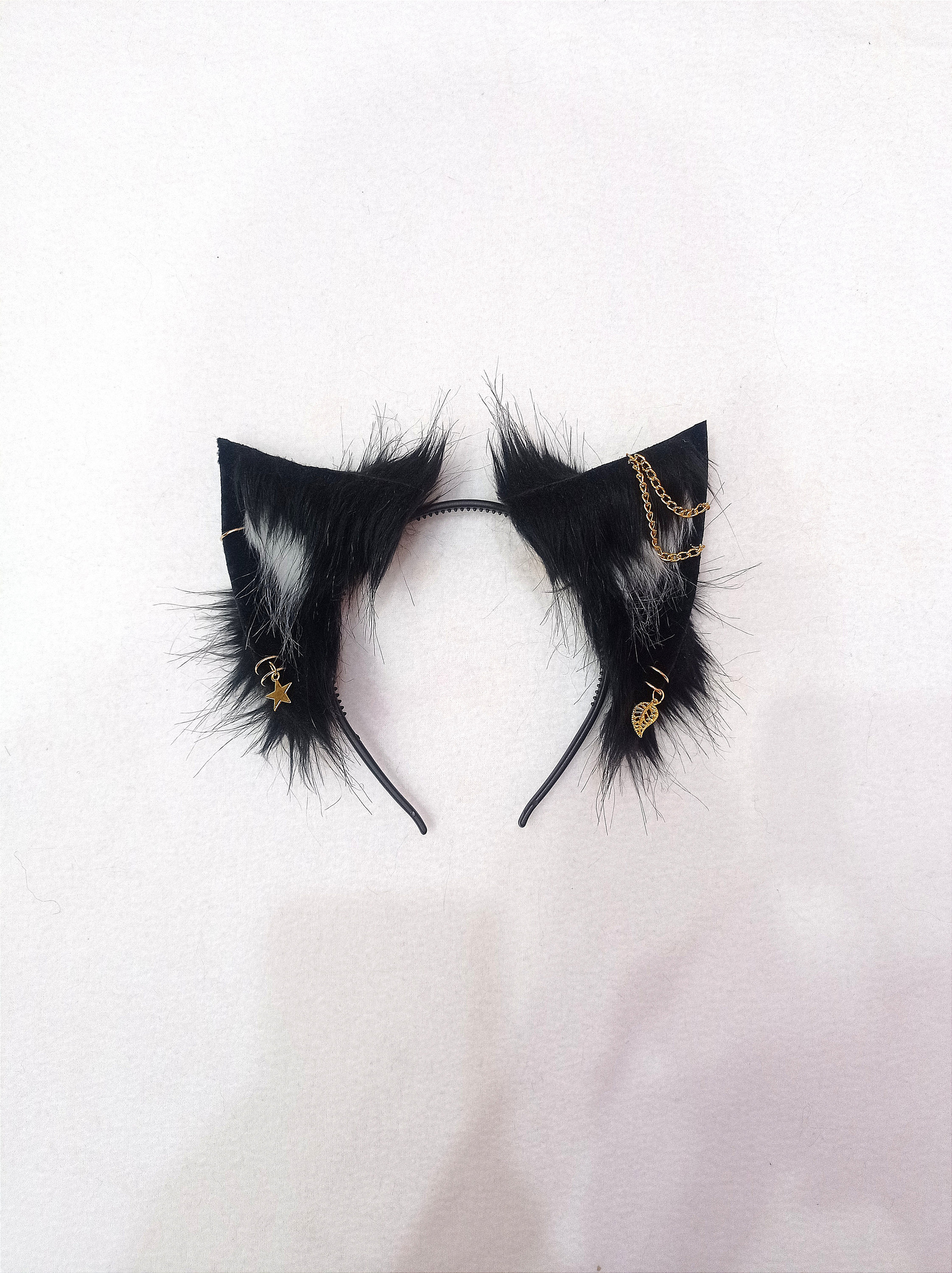 Black Ears With Earrings for Furry and Cosplay Wolf Cat Ear - Etsy