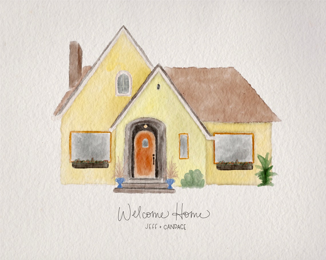 Customizable Watercolor Welcome Home Card Home & Names | Etsy