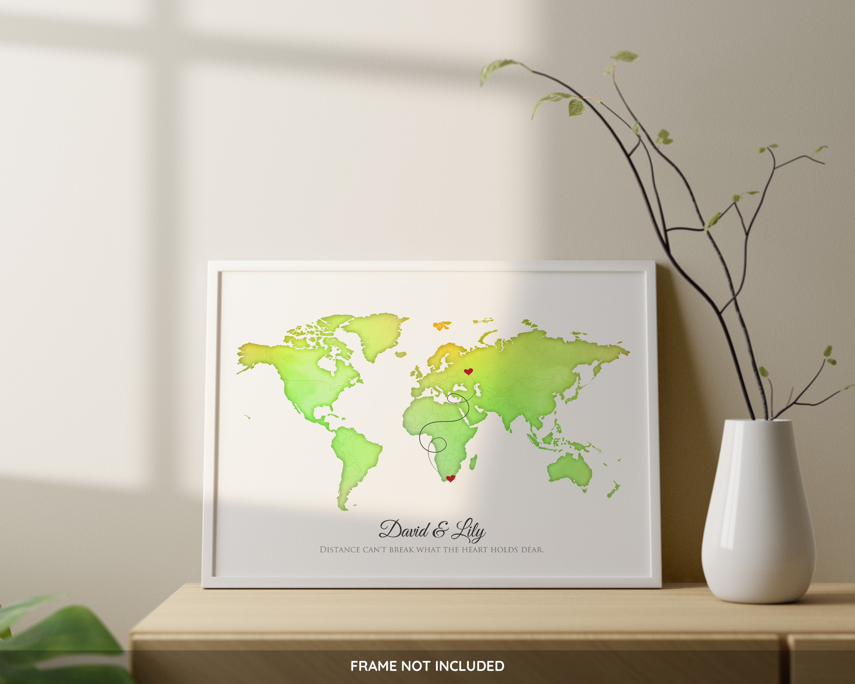 Personalised Map Print, Love World Map, Moving Apart Map, Countries Map ...