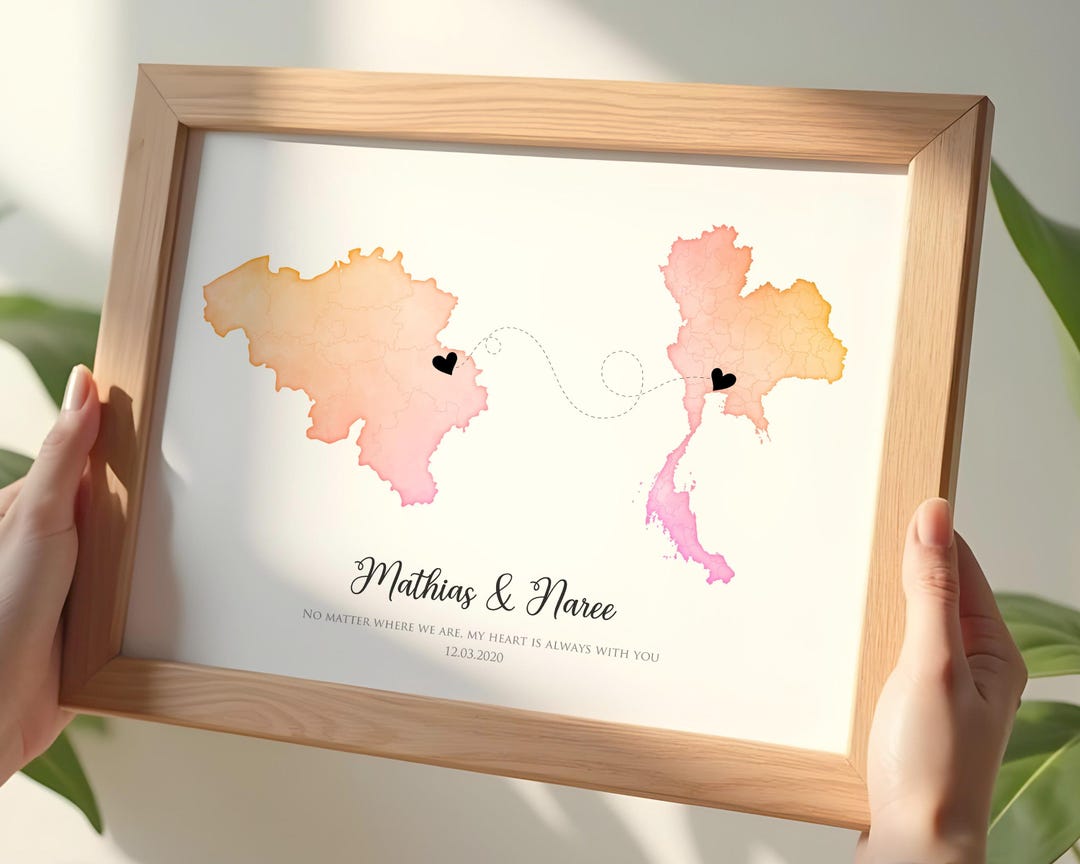 Long Distance Map for Couples, Custom Love Journey, Personalised ...