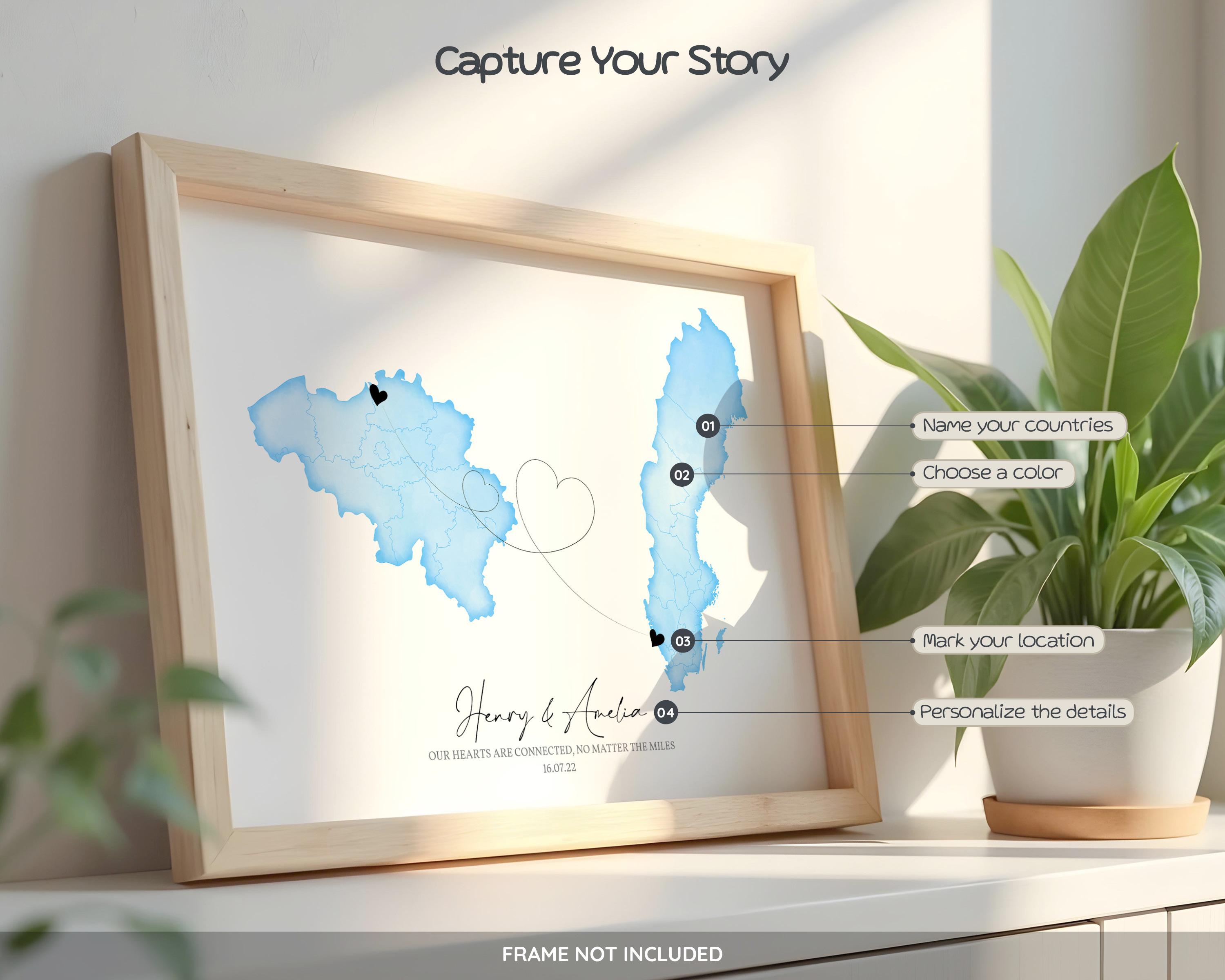 Long Distance Map for Couples, Custom Love Journey, Personalised ...