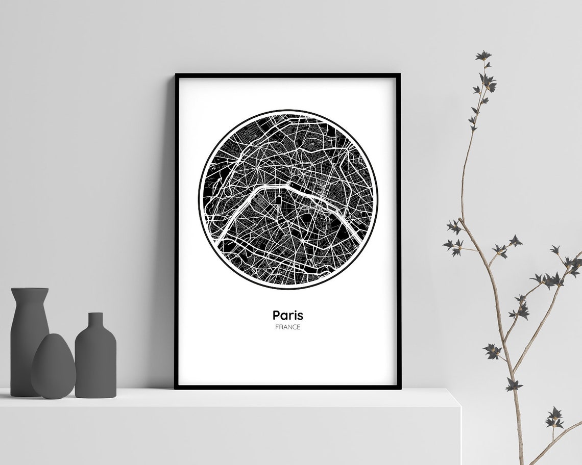 Inverted Styled City Map Circle Shape Custom Map Print | Etsy