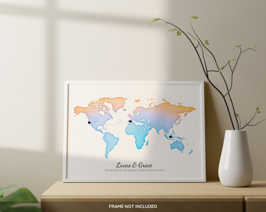 Custom Longdistance Map, Personalized International Love Poster, Long ...