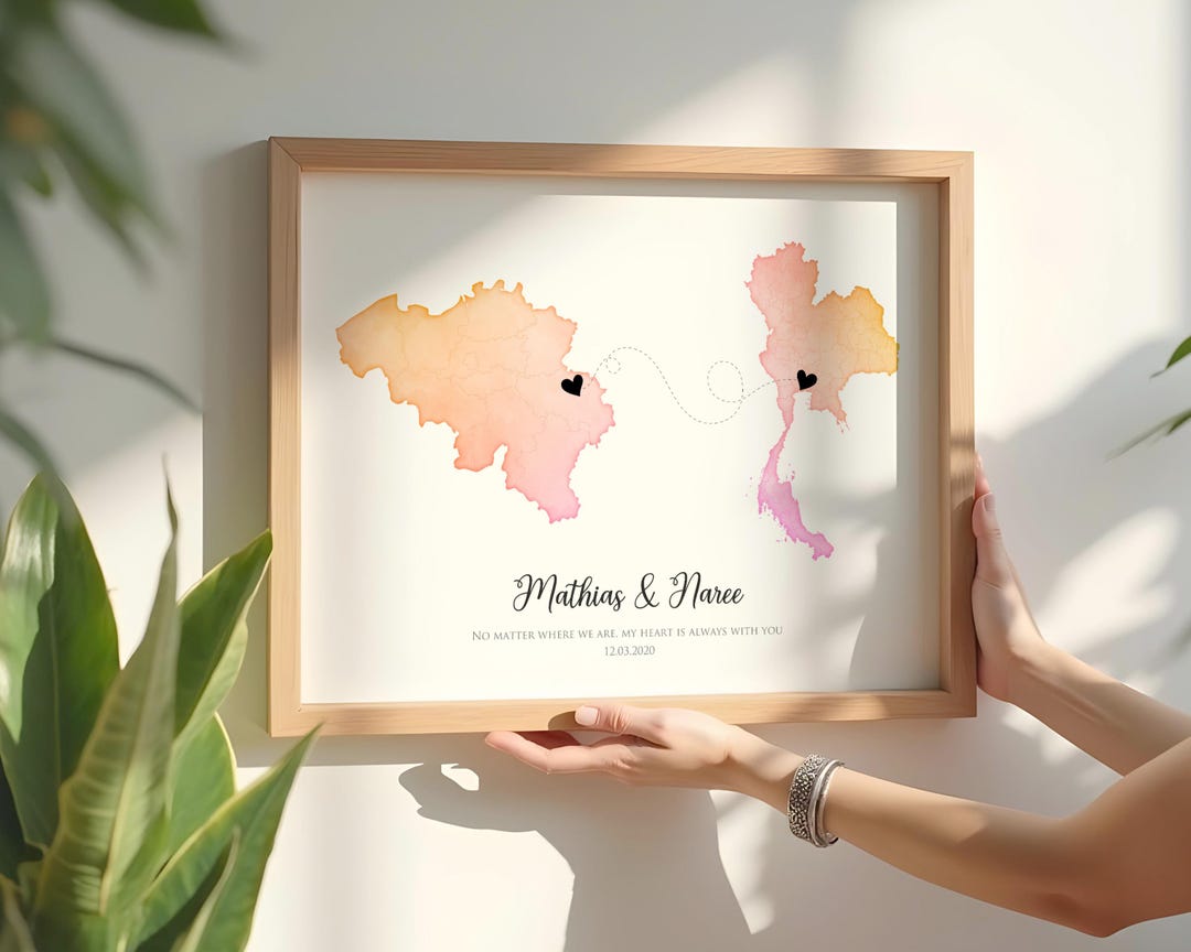 Personalised Map for Long Distance Couples, Celebrate Your Bond With a ...