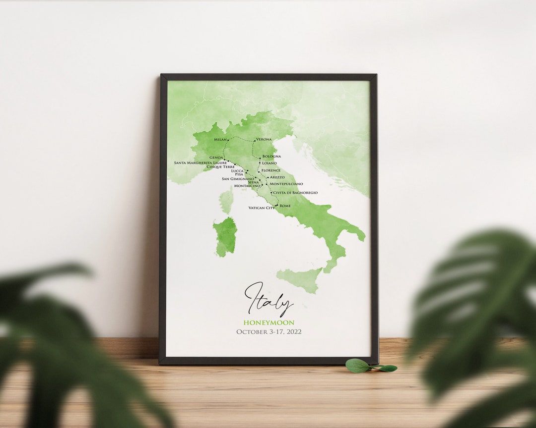 Custom Vacation Tripmap, Watercolor Travel Mapping, Personalised ...