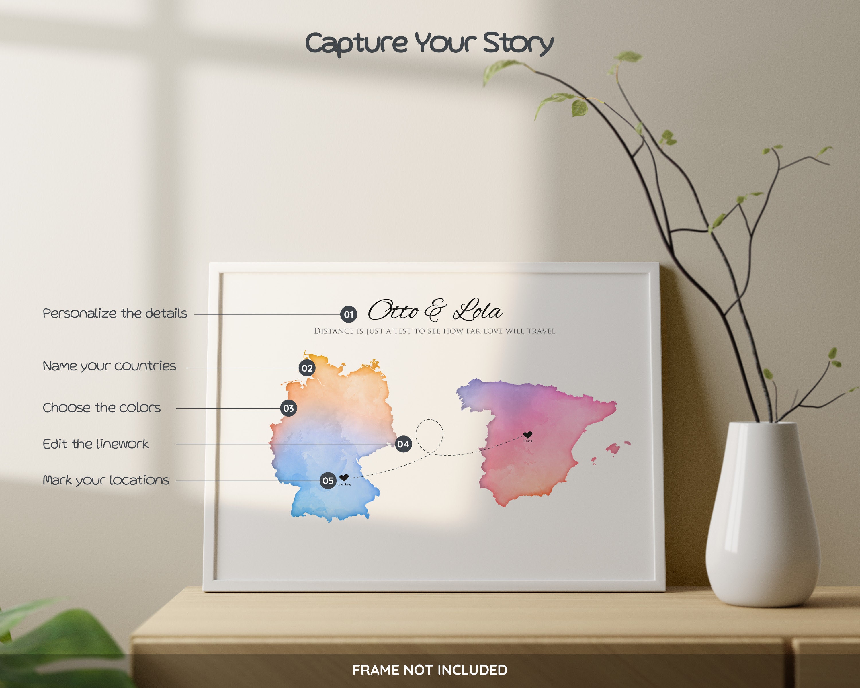 Custom Long Distance Map, Personalized International Love Poster ...