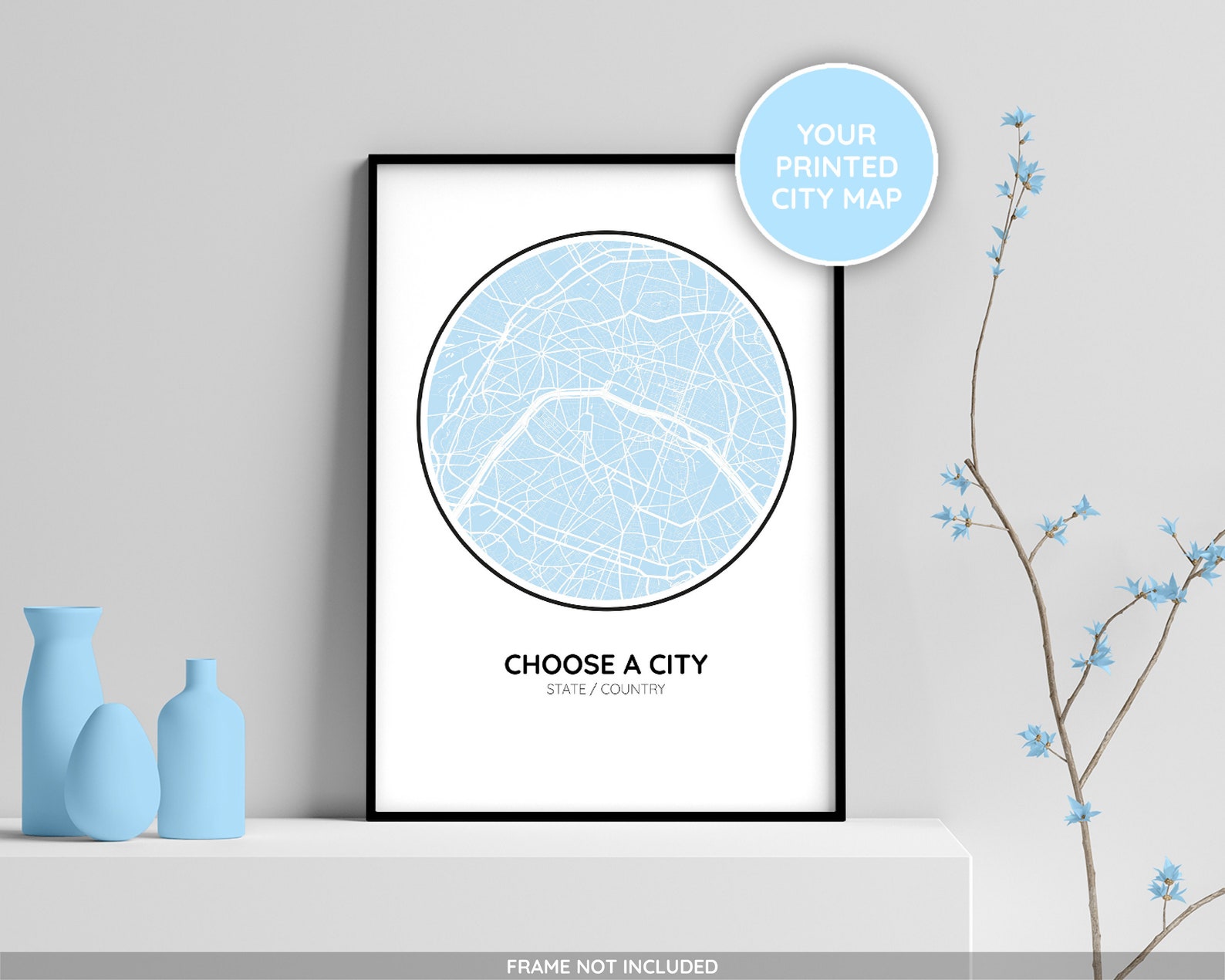 Inverted Styled City Map Circle Shape Custom Map Print | Etsy