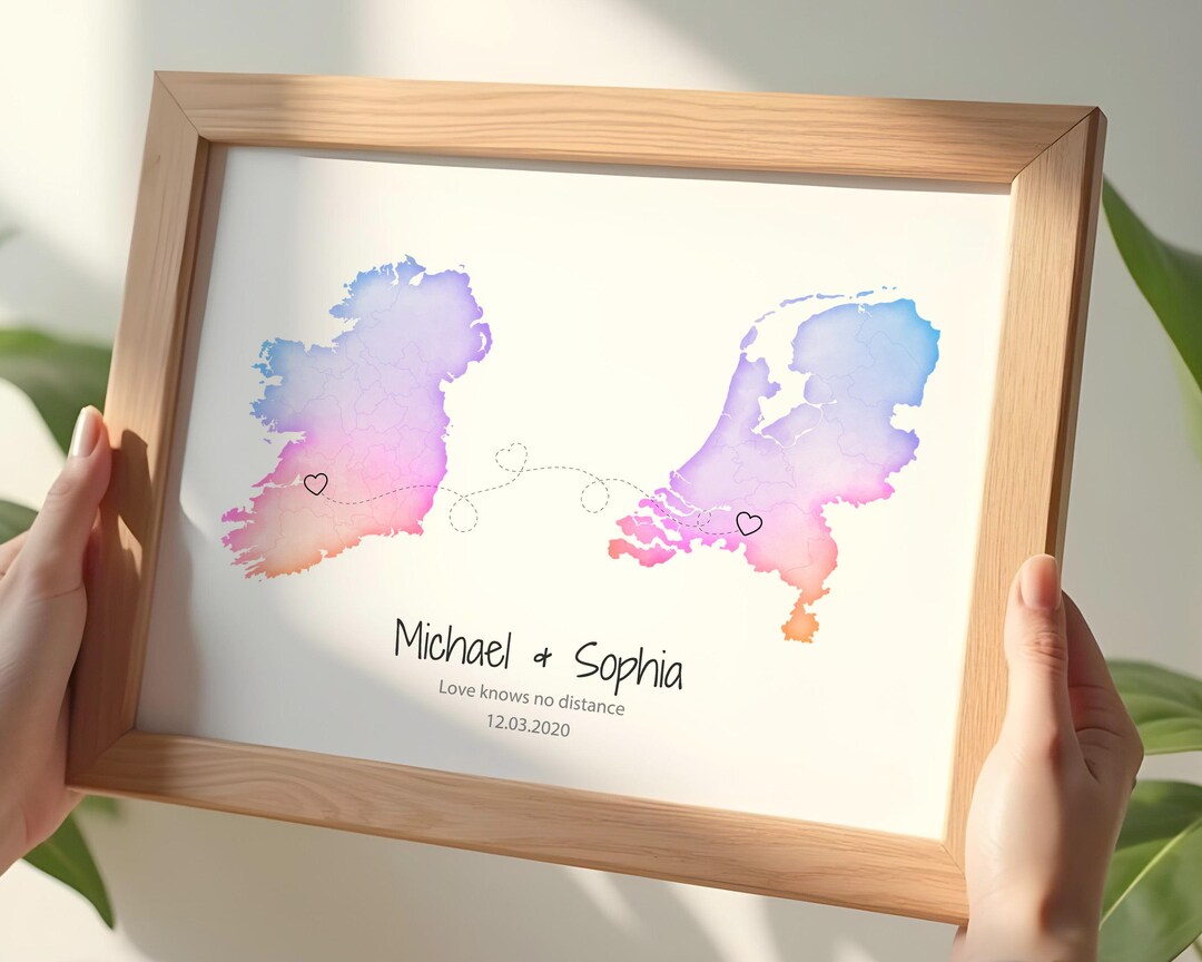 Long Distance Map for Couples, Custom Love Journey, Personalised ...