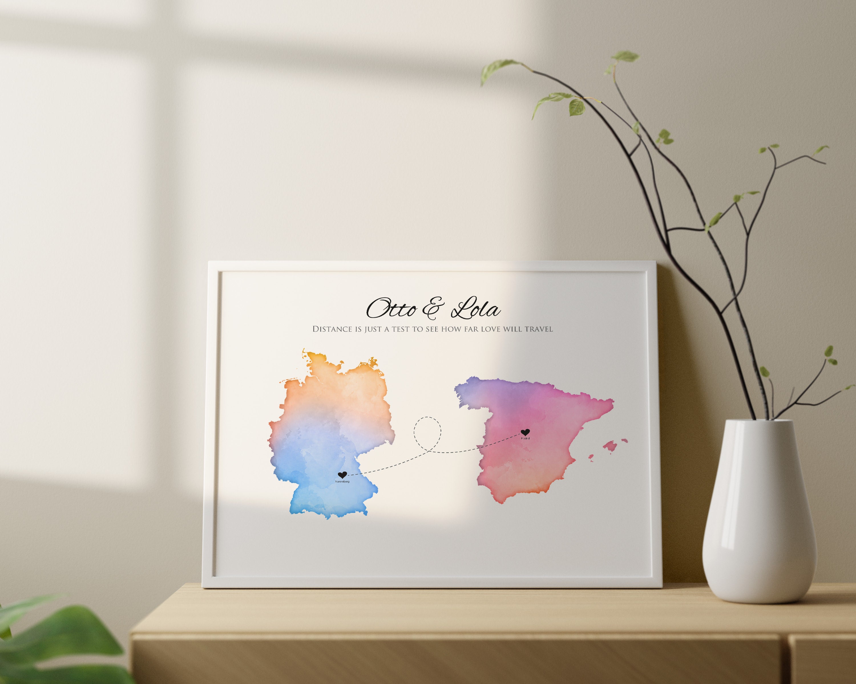Custom Long Distance Map, Personalized International Love Poster ...