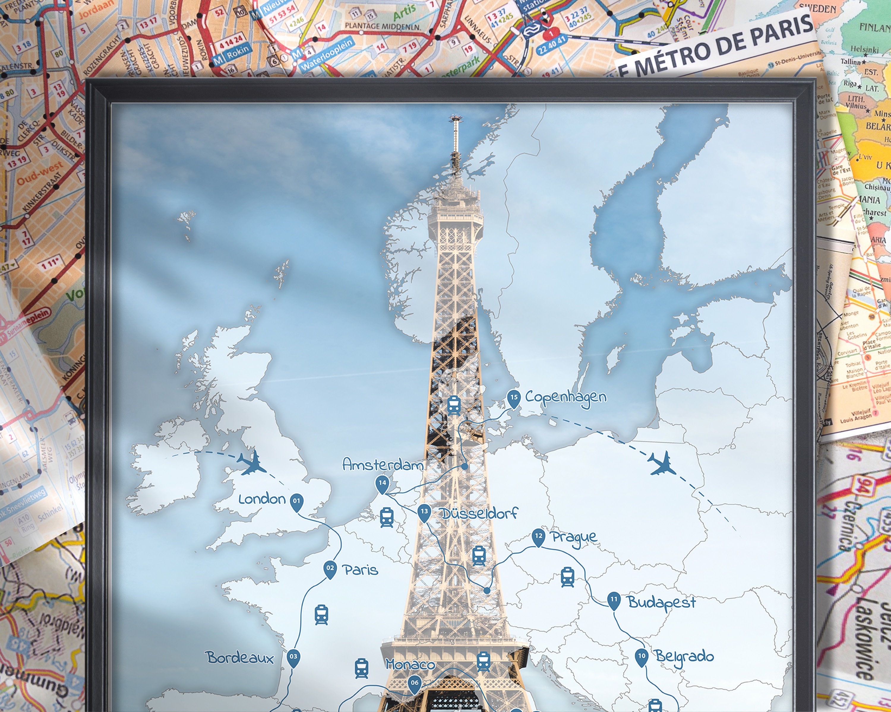 Custom Travel Map, Photo Background, Map of Europe, Interrail Trip ...