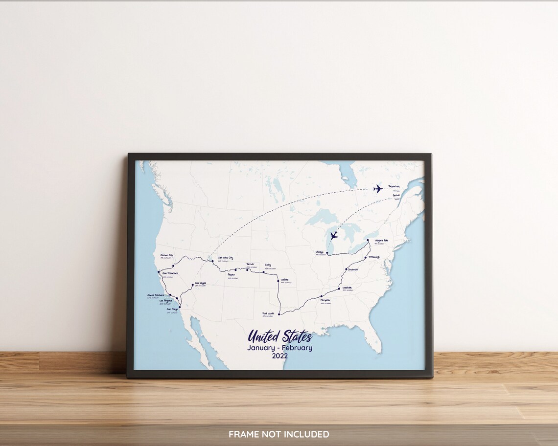 Custom Travel Map Route, Our Anniversary Trip, World Travelling ...