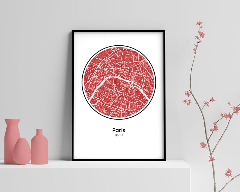 Inverted Styled City Map Circle Shape Custom Map Print | Etsy