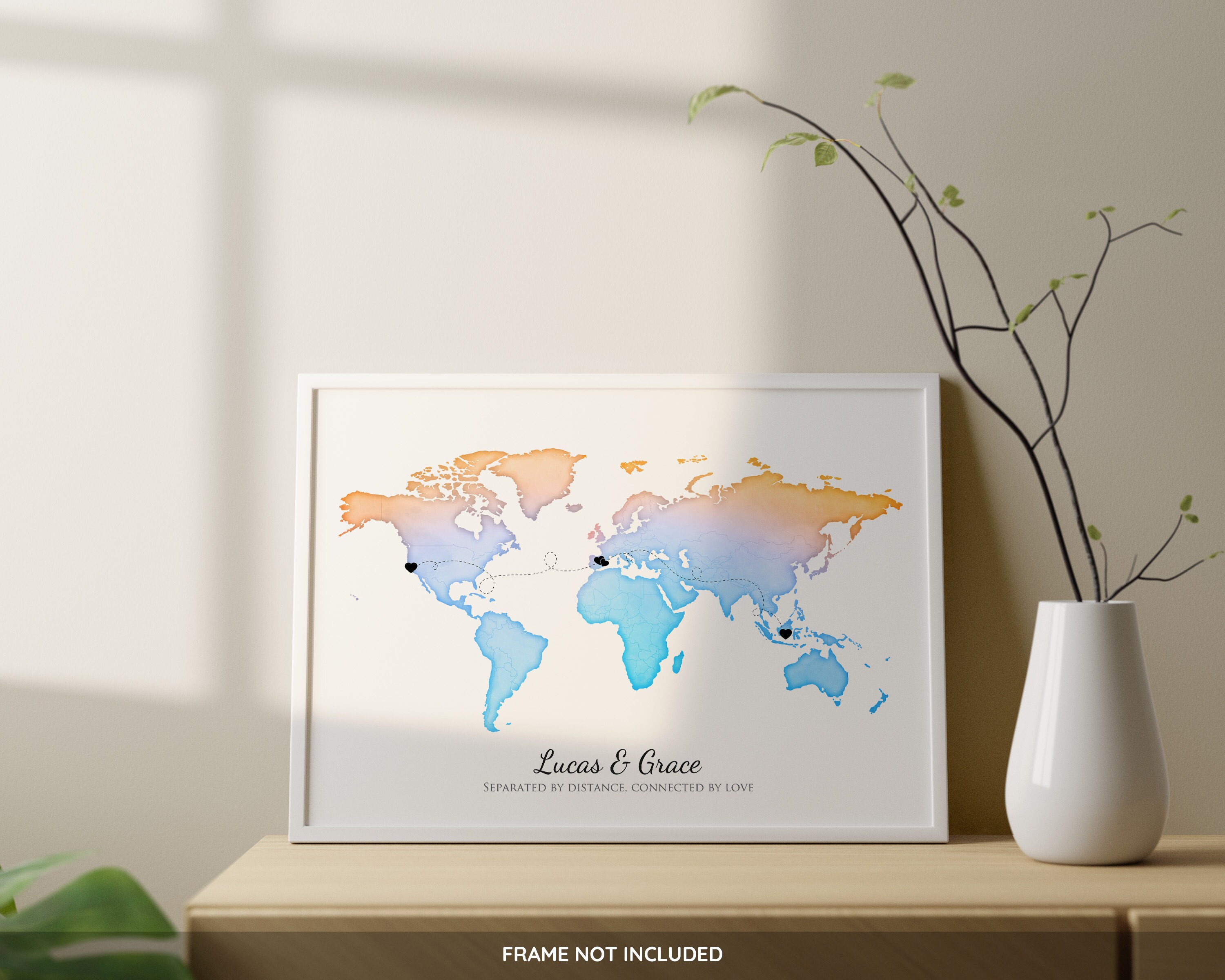 Personalised World Map Poster, Love Relationship Map, Custom Friendship ...