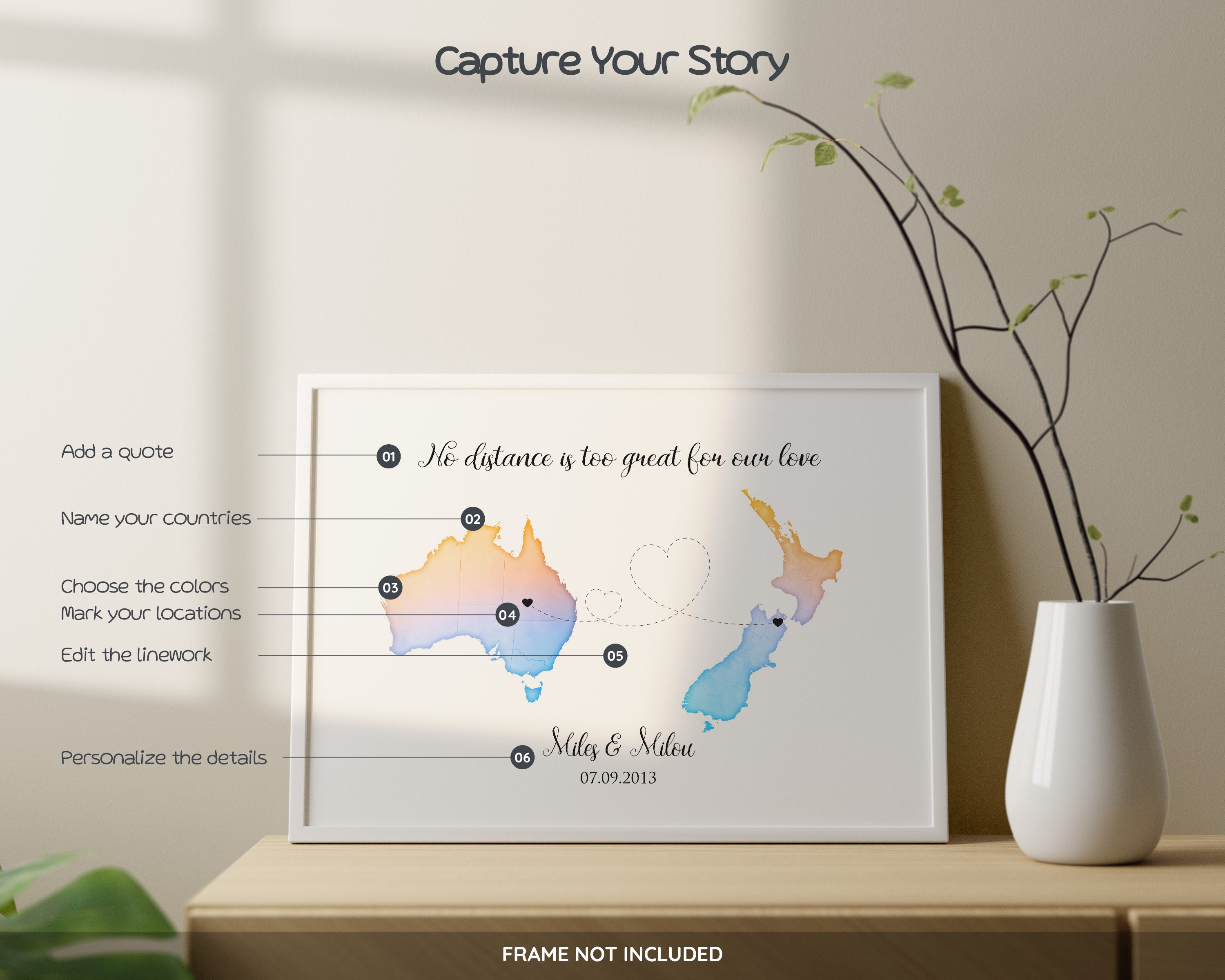 Customizable Love Map, Personalize Long Distance Relationship Art, Long ...