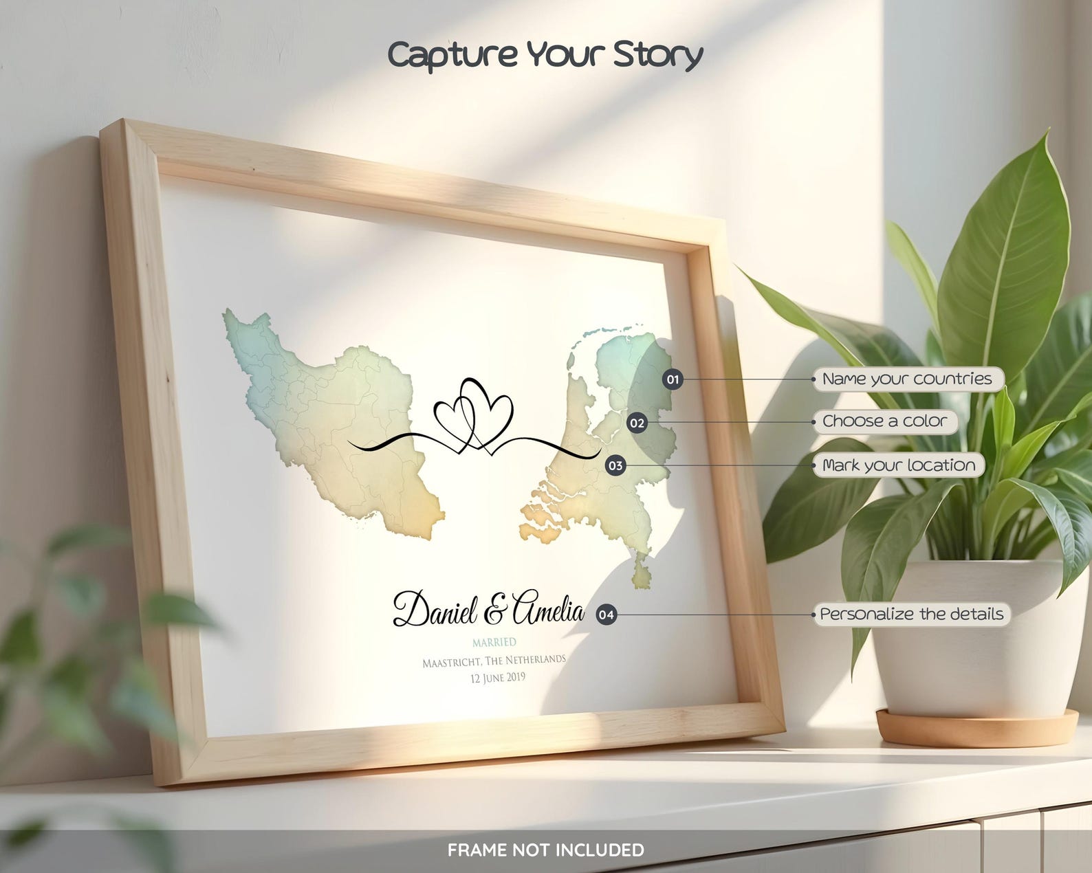 Long Distance Map for Couples, Custom Love Journey, Personalised ...