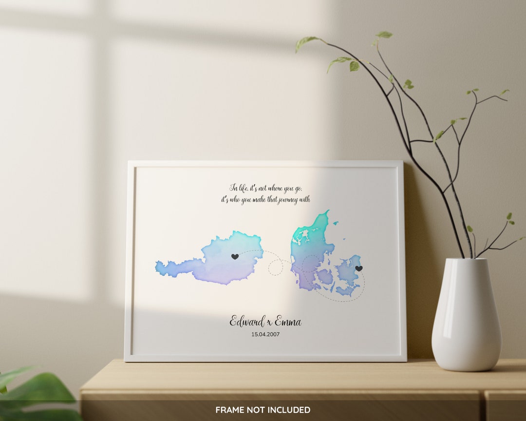 Personalised Country Poster, Distance Friendship Map, Long Friendship ...