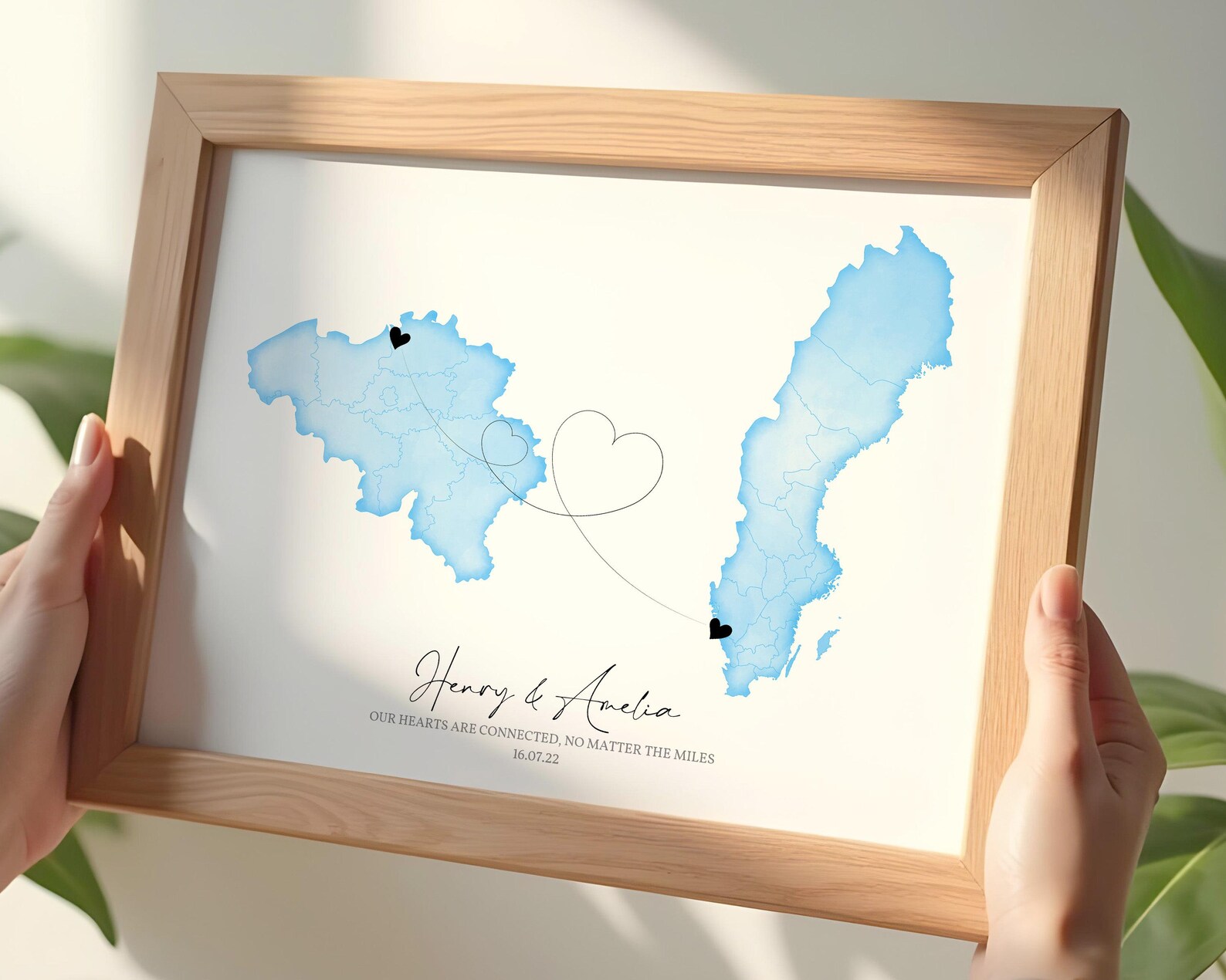 Long Distance Map for Couples, Custom Love Journey, Personalised ...