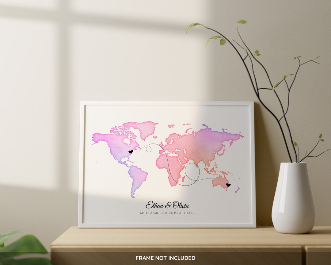 Personalized Longdistance Relationship Map, Custom Traveler Gift, Large ...