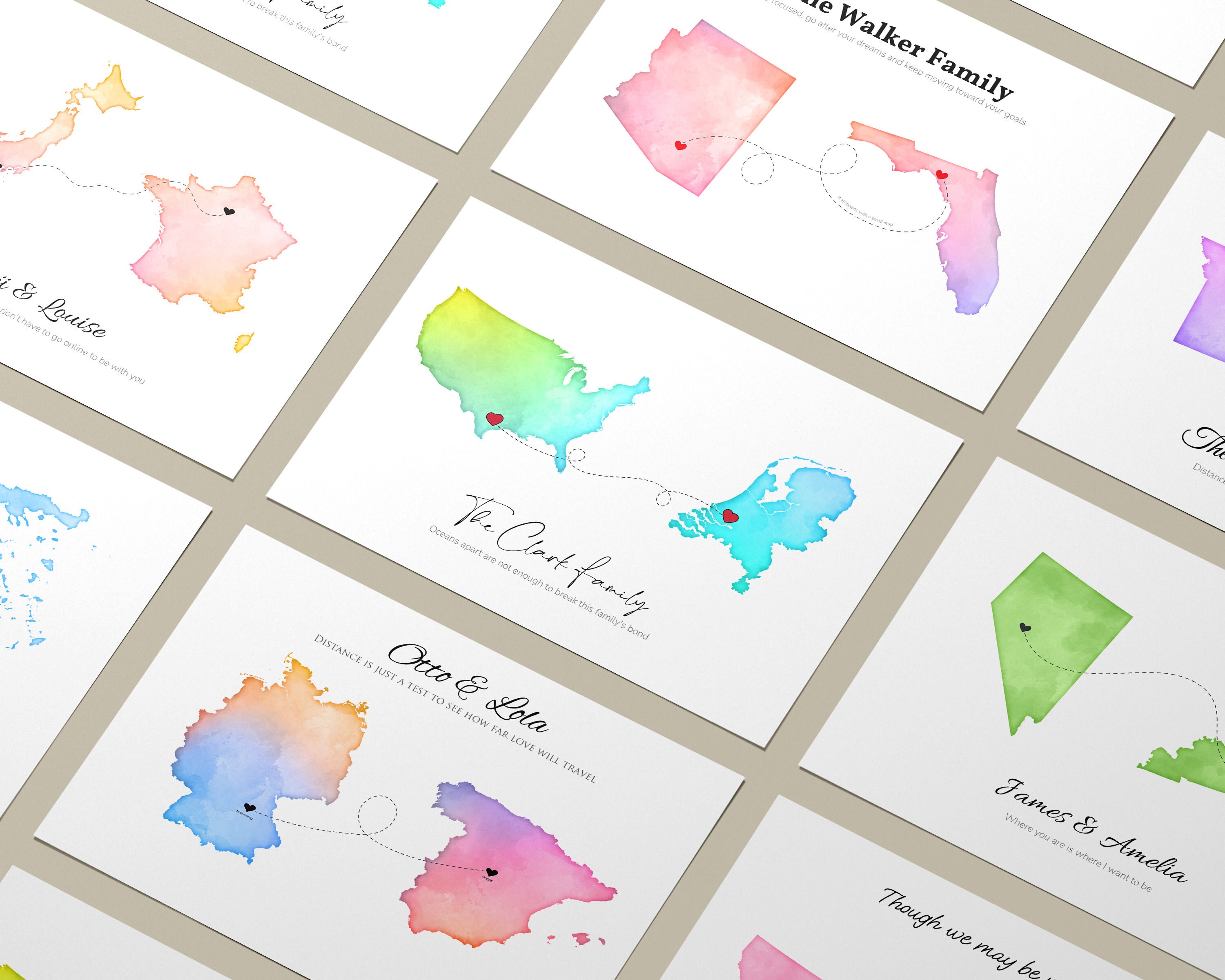 Custom Long Distance Map, Personalized International Love Poster ...