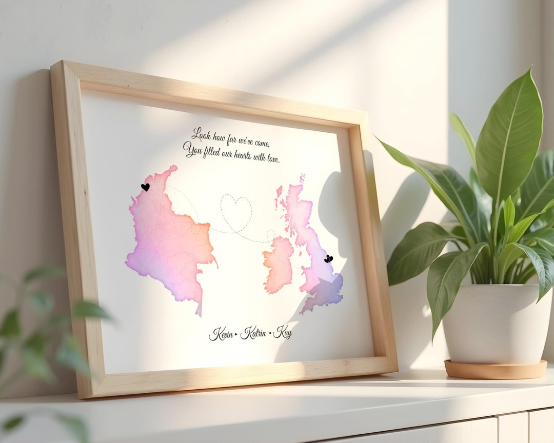 Celebrate Love Across Borders, Unique Personalized Long Distance Map ...