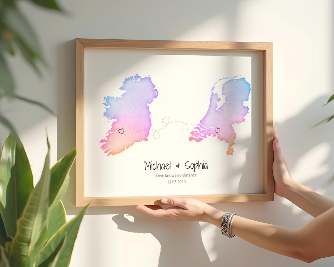 Long Distance Love Map, Personal Keepsake, Gift for Couples Separated ...