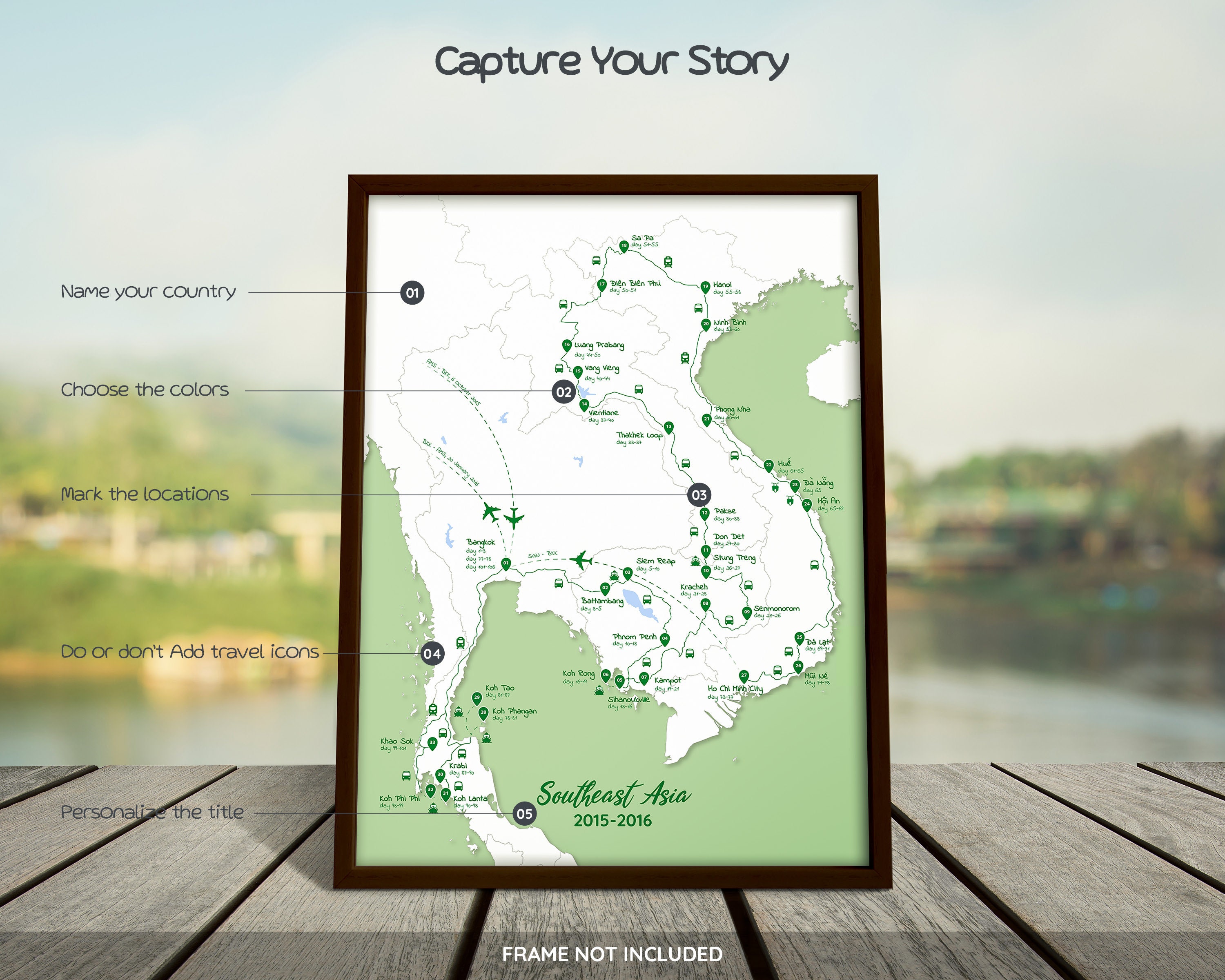 Personalized Backpacking Map, Backpacking Travel Map, Backpacking Trip ...
