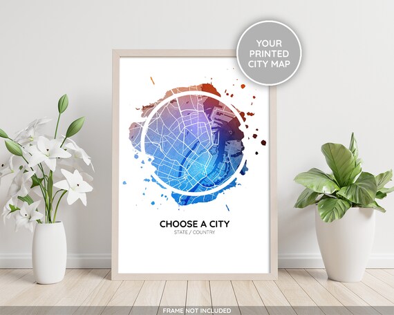 Art Styled City Map Circle Shape Splash Map Print Colored | Etsy