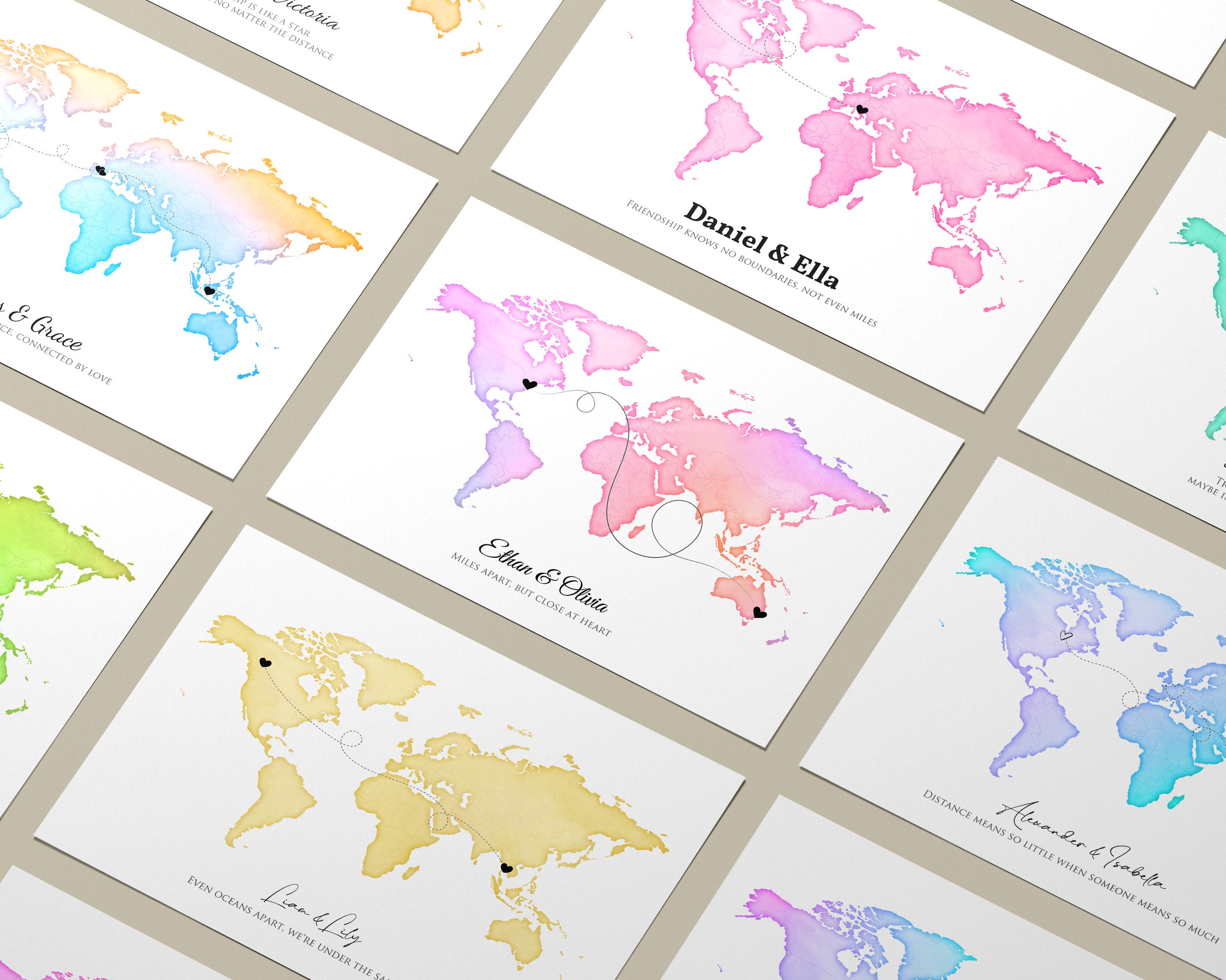 Personalised World Map Poster, Love Relationship Map, Custom Friendship ...