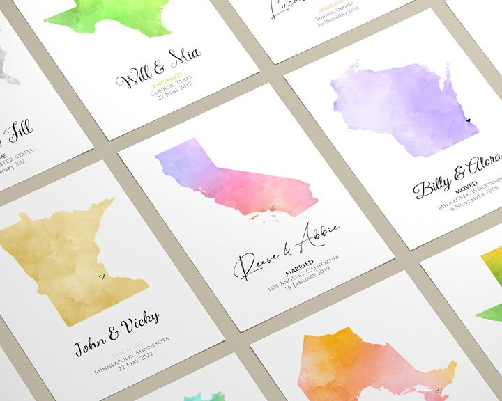 Custom Engagement Gift Map, Friends Engagement Poster, Couples Gift for ...