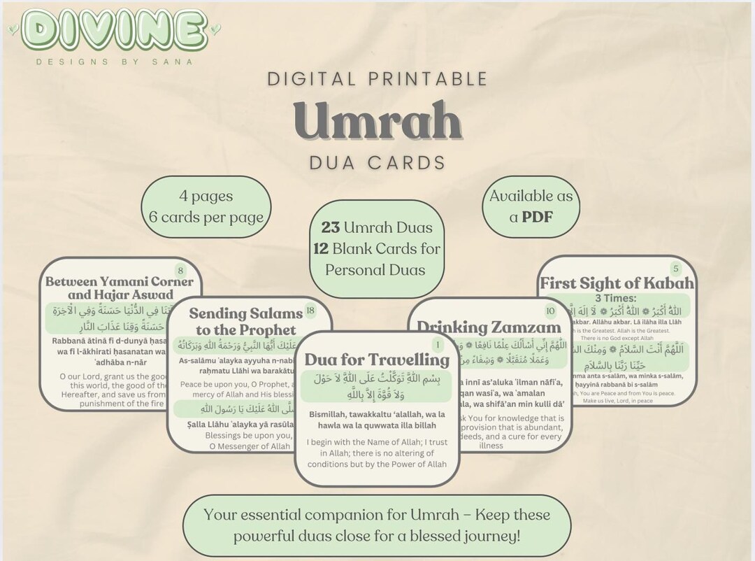 Essential Umrah Dua Cards | Printable Islamic Travel Duas | Duah ...
