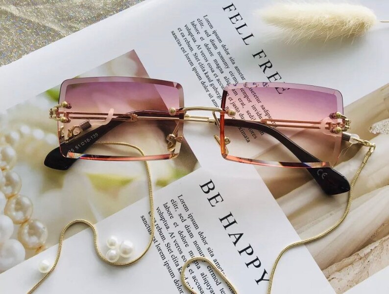 Rimless Square Sunglasses - Etsy