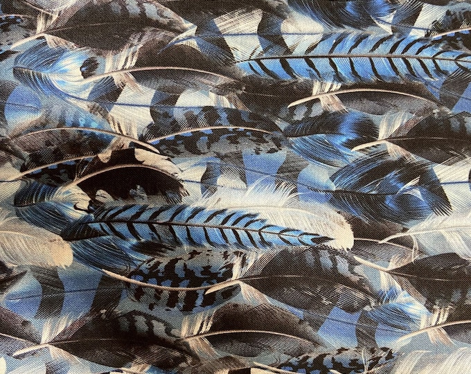 Autumn Skye's Digital Feathers on Blue Powder Blue, Quilting Cotton ...