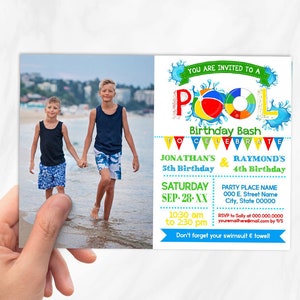 Pool Summer Backyard Bash Invitation Water Bash Combined Siblings ...