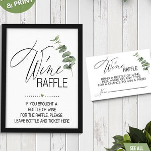 Wine Raffle Tickets & Sign Bridal Shower Stock the Bar Eucalyptus ...