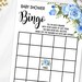 Baby Shower Bingo Blue Floral Bingo Baby Shower Game Blue Flowers ...