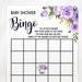 Baby Shower Bingo Purple Floral Bingo Baby Shower Game Purple Flowers ...
