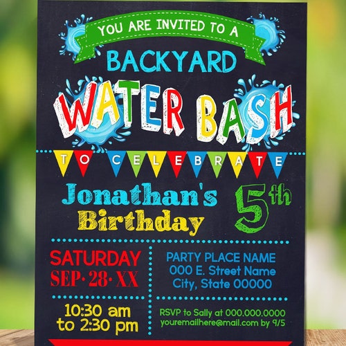 Slip & Slide Summer Backyard Water Birthday Bash Invitation - Etsy