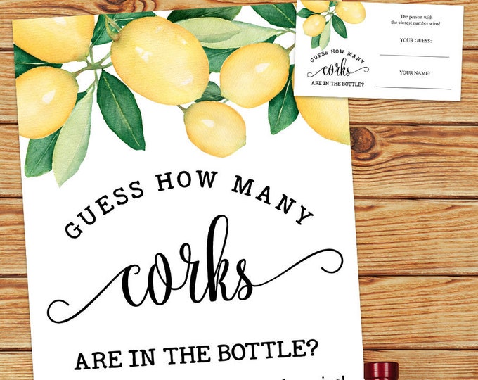 Guess How Many Corks Game Bridal Shower Couples Shower Lemon - Etsy