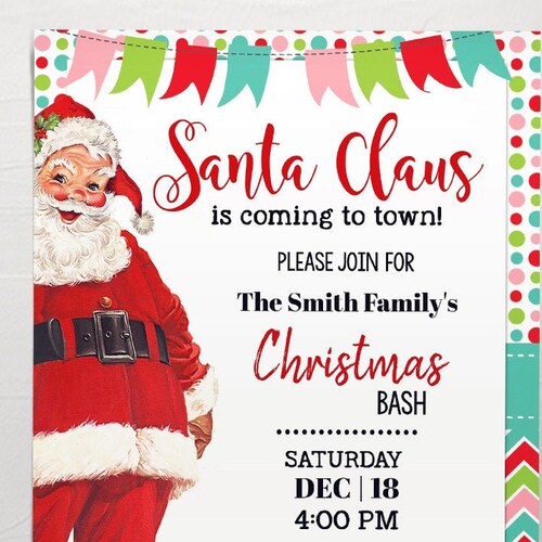 Santa is Coming to Town Party Invitation Annual Christmas Bash - Etsy