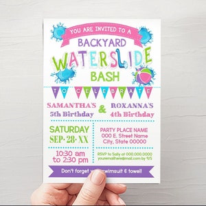 Pink Waterslide Summer Backyard Bash Invitation Summer Water Bash ...