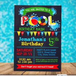 Pool Summer Backyard Bash Invitation Water Bash Chalkboard Primary ...