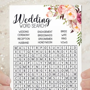Wedding Word Search Game, Bridal Shower Game, Pink Boho Chic Wedding ...