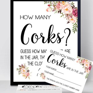 Guess How Many Corks Game Bridal Shower Couples Shower Pink Flowers ...