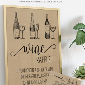 Wine Raffle Tickets and Sign Bridal Shower Stock the Bar Rustic Country ...