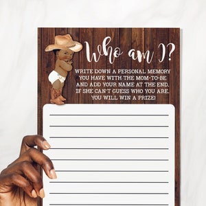 Cowboy Who Am I Baby Shower Game Guess Who I Am Activity African ...