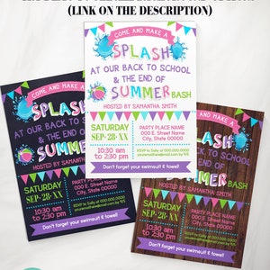 Pink Come Make a Splash Back to School & End of Summer Bash Invitation ...