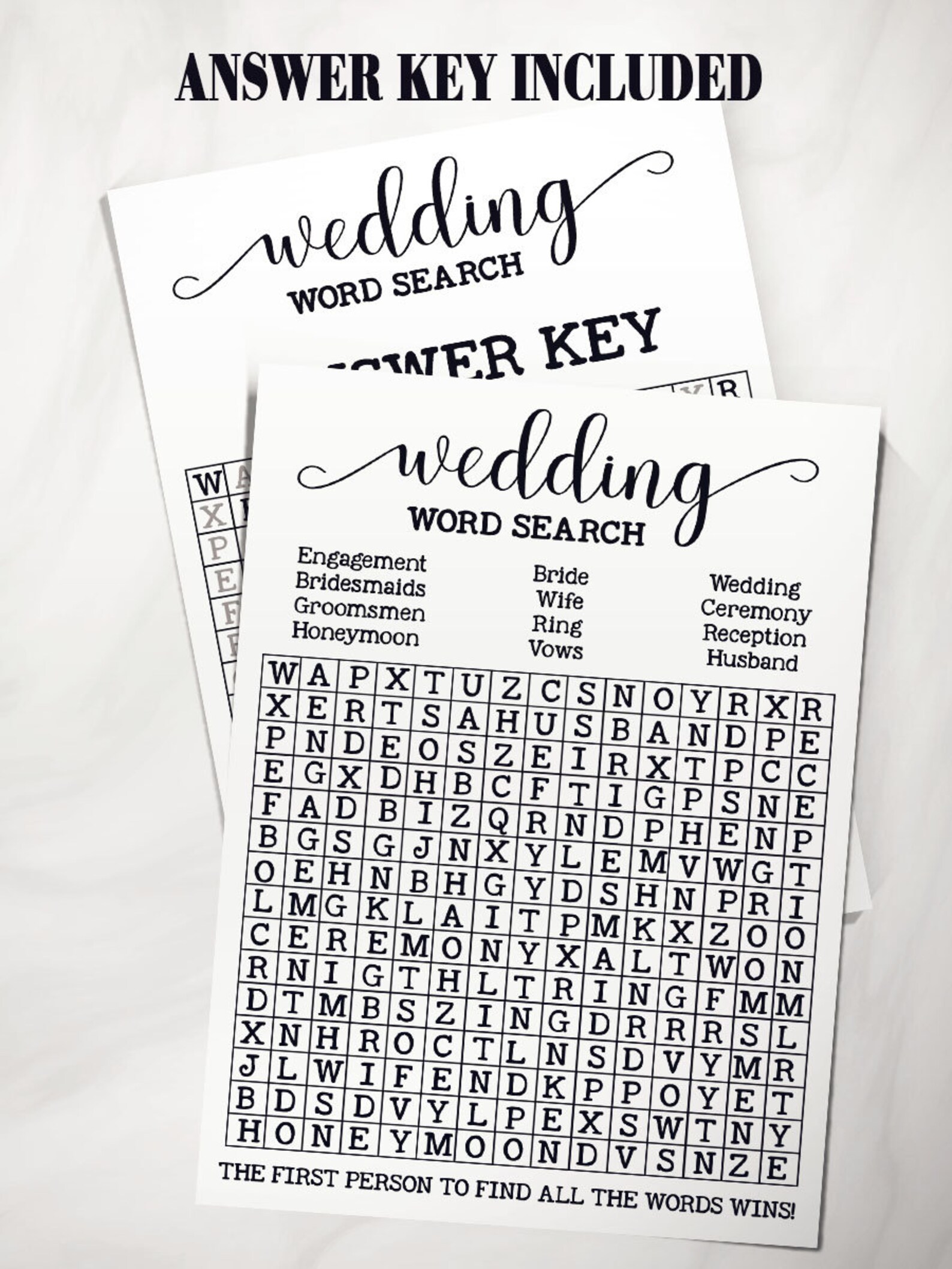 Wedding Word Search Game Bridal Shower Activity Game White | Etsy